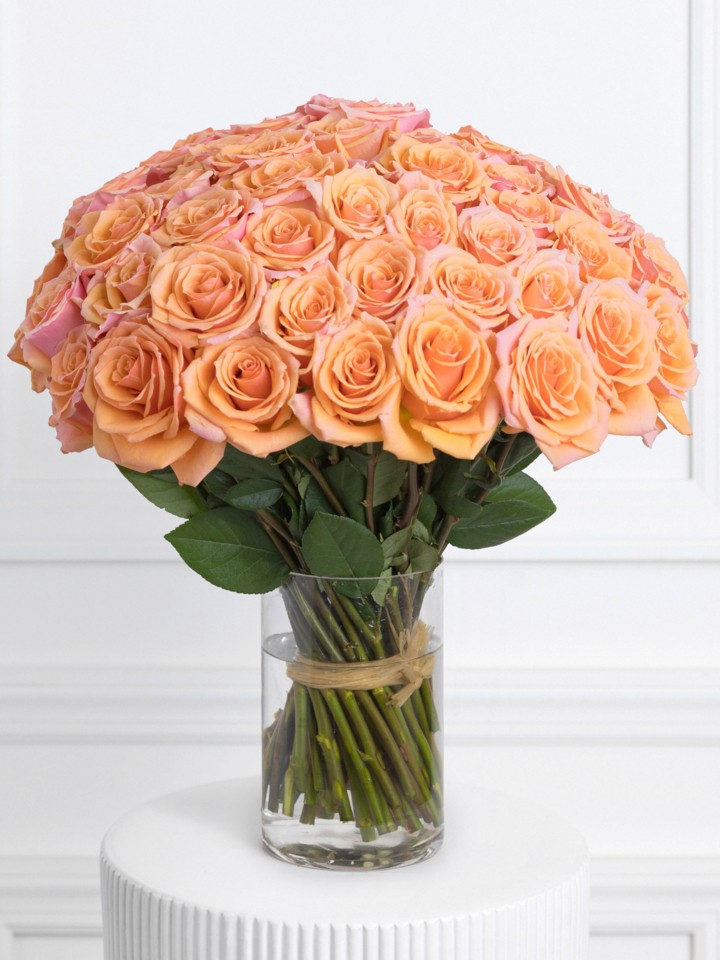 50 Peach Rose Bouquet Delivery | Grand Amour | Ode à la Rose
