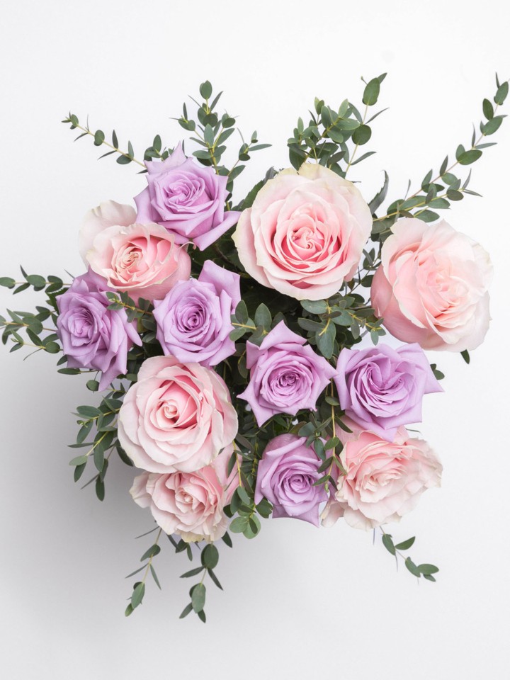 The Manon Bouquet - 12 Light Pink and Purple Roses