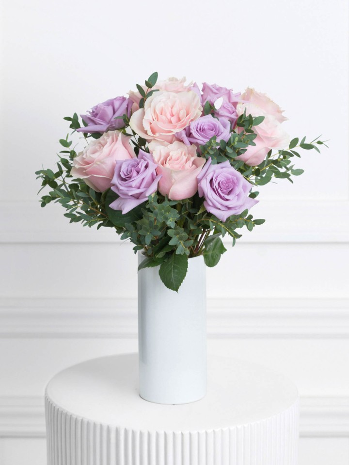 The Manon Bouquet - 12 Light Pink and Purple Roses