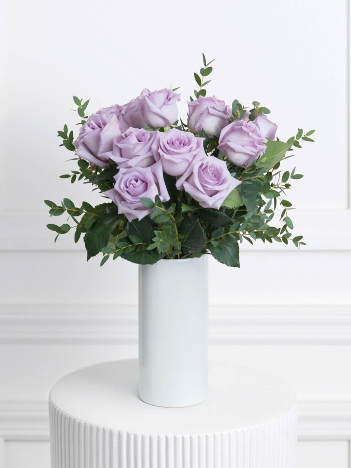 Adrienne - 12 Ocean Song Roses with Eucalyptus