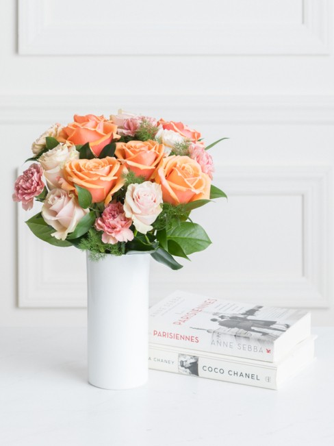 12 Peach Rose Bouquet Delivery | One Dozen Peach Roses | Ode à la Rose